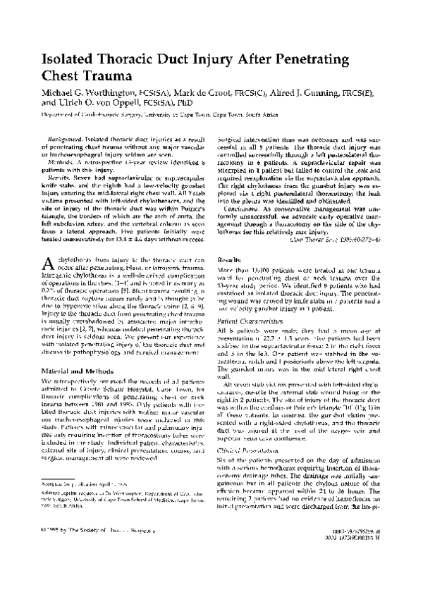(PDF) Isolated thoracic duct injury after penetrating chest trauma