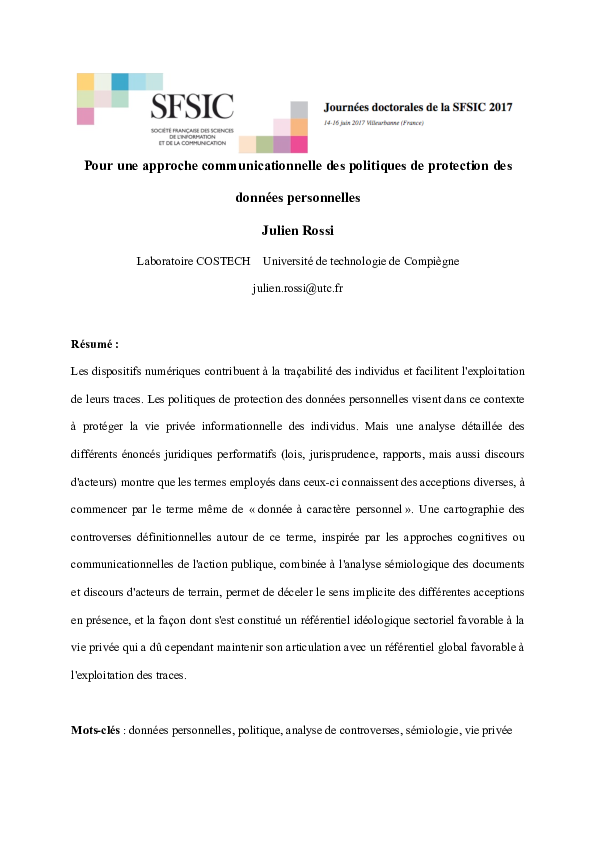 (PDF) Pour une approche communicationnelle des politiques de protection des données personnelles