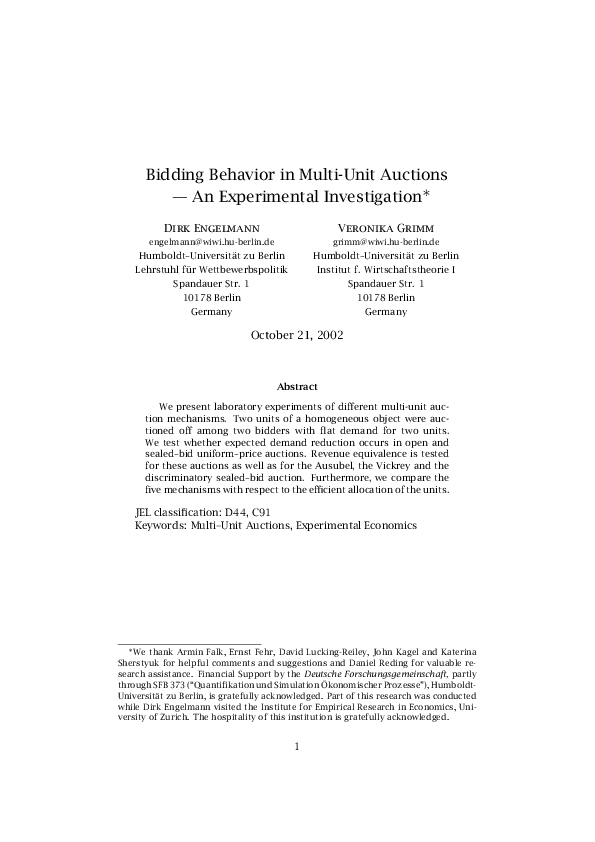 (PDF) Bidding Behaviour in Multi-Unit Auctions - An Experimental Investigation