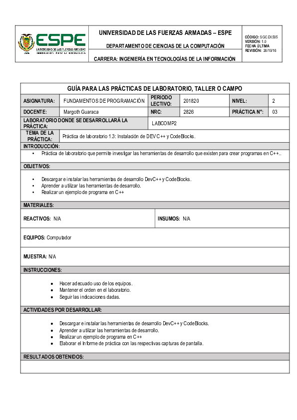 (PDF) UNIVERSIDAD DE LAS FUERZAS ARMADAS – ESPE DEPARTAMENTO DE CIENCIAS DE LA COMPUTACIÓN GUÍA ...