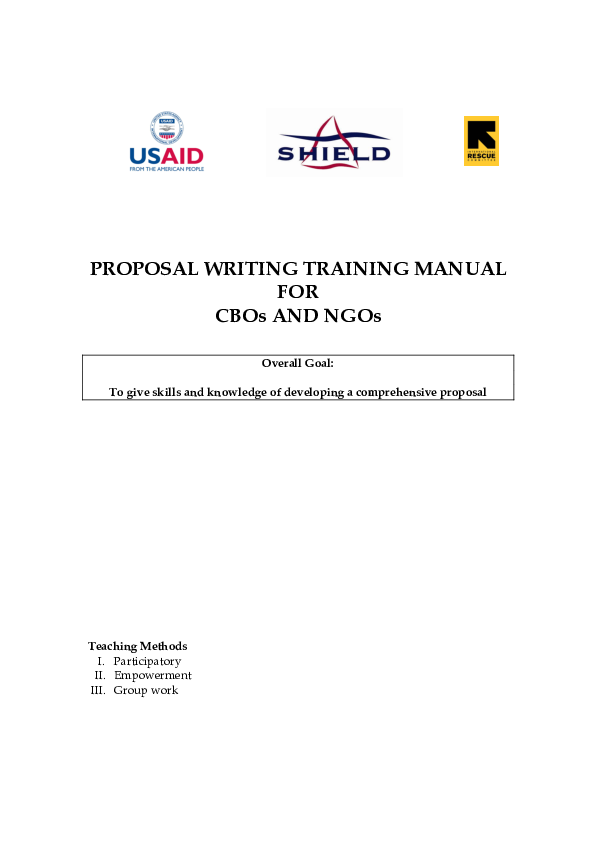 (PDF) PROPOSAL WRITING TRAINING MANUAL FOR CBOs AND NGOs