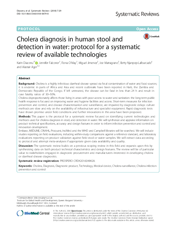 (PDF) Cholera diagnosis in human stool and detection in water: protocol ...