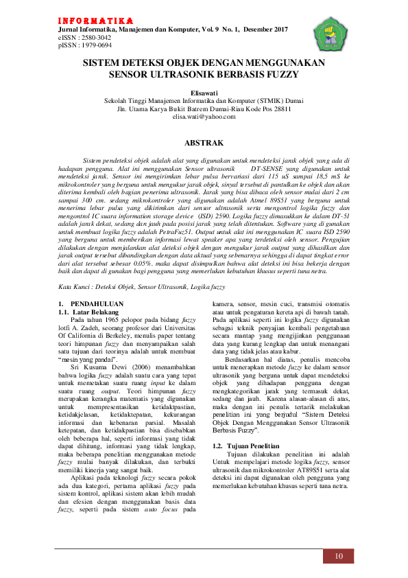 (PDF) SISTEM DETEKSI OBJEK DENGAN MENGGUNAKAN SENSOR ULTRASONIK ...