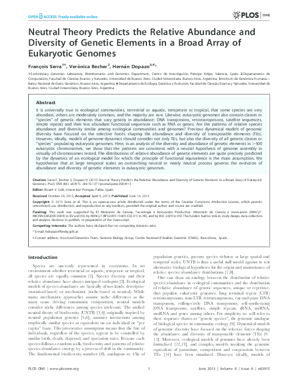 (PDF) Neutral Theory Predicts the Relative Abundance and Diversity of Genetic Elements in a ...