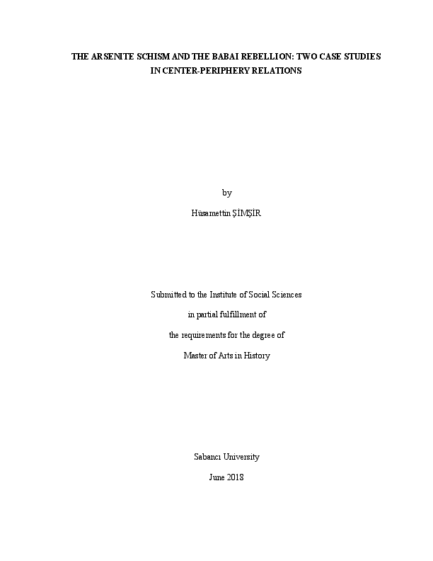 (DOC) THE ARSENITE SCHISM AND THE BABAI REBELLION TWO CASE STUDIES IN CENTER-PERIPHERY RELATIONS