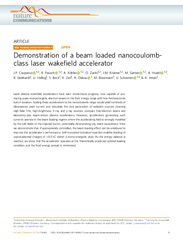 (PDF) Demonstration of a beam loaded nanocoulomb-class laser wakefield accelerator