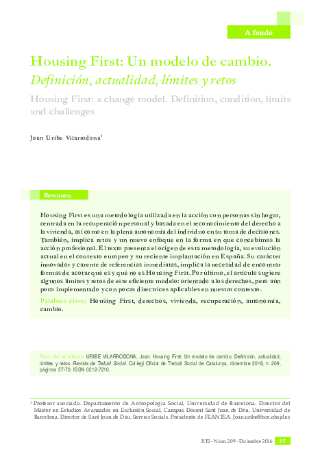 (PDF) Housing First: Un modelo de cambio. Definición, actualidad ...