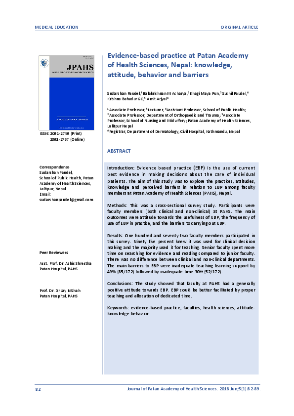 (PDF) Evidence-based practice at Patan Academy of Health Sciences, Nepal: knowledge, attitude ...