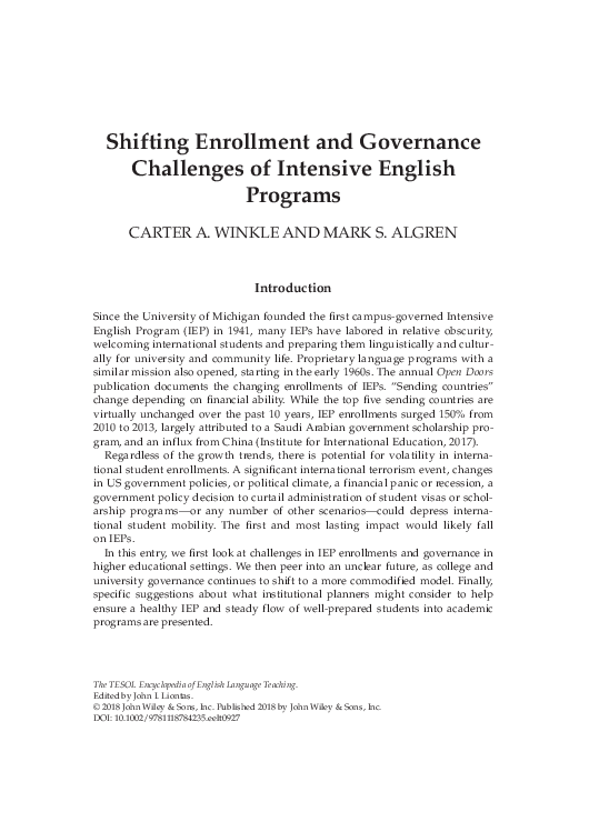 (PDF) Winkle, C.A., & Algren, M. (2018). Shifting enrollment and ...