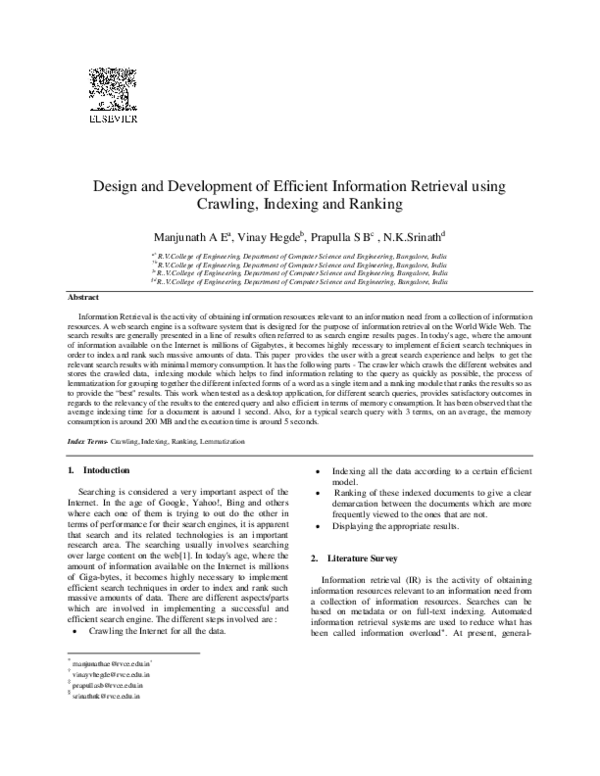 Pdf Design And Development Of Efficient Information Retrieval Using Crawling Indexing And