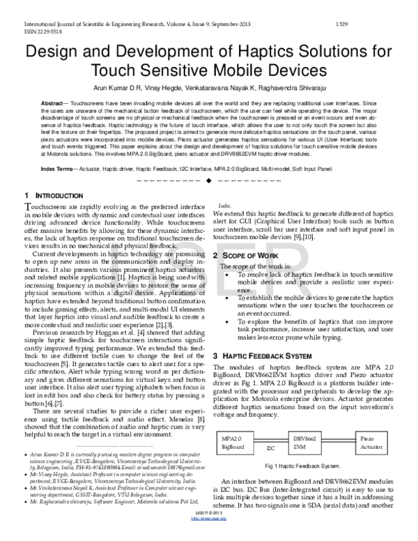 (PDF) Design and Development of Haptics Solutions for Touch Sensitive ...