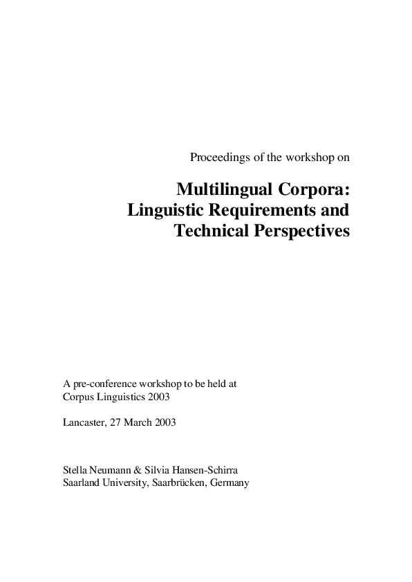 (PDF) Multilingual Corpora: Linguistic Requirements and Technical ...