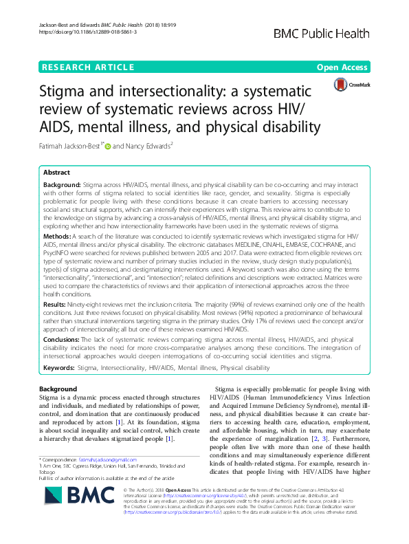 (PDF) Stigma and Intersectionality: a systematic review of systematic ...