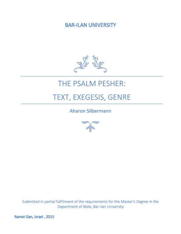 (PDF) The Psalm Pesher: Text, Exegesis, Genre
