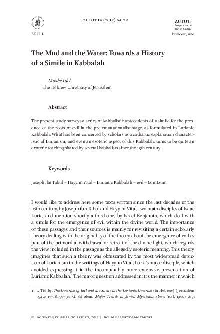 (PDF) The Mud and the Water: Towards a History of a Simile in Kabbalah