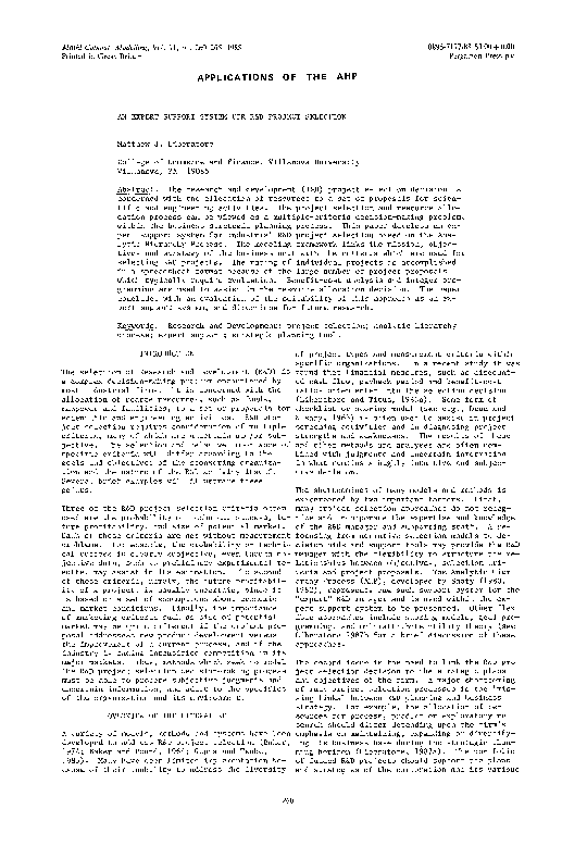 (PDF) An expert support system for R&D project selection