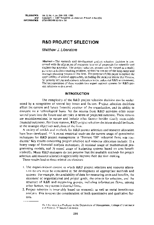 (PDF) R&D project selection