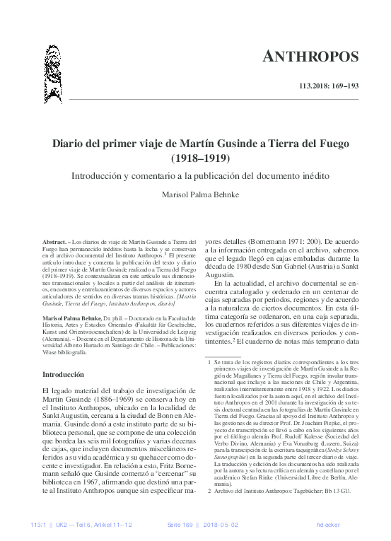 (PDF) Diario del primer viaje de Martín Gusinde a Tierra del Fuego ...
