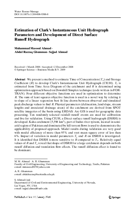 (PDF) Estimation of Clark's instantaneous unit hydrograph parameters ...