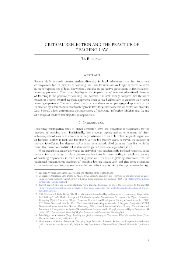 (PDF) CRITICAL REFLECTION AND THE PRACTICE OF TEACHING LAW