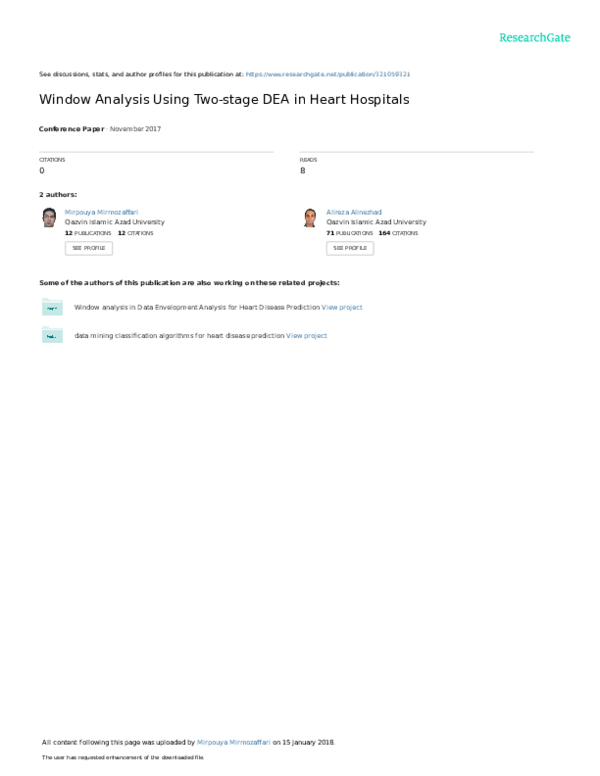(PDF) Window Analysis Using Two-stage DEA in Heart Hospitals