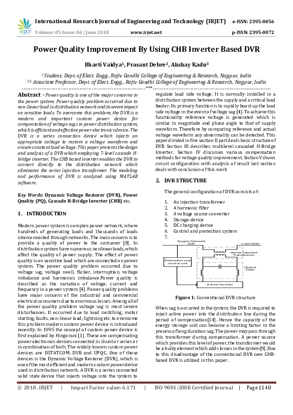(PDF) IRJET- Power Quality Improvement By Using CHB Inverter Based DVR