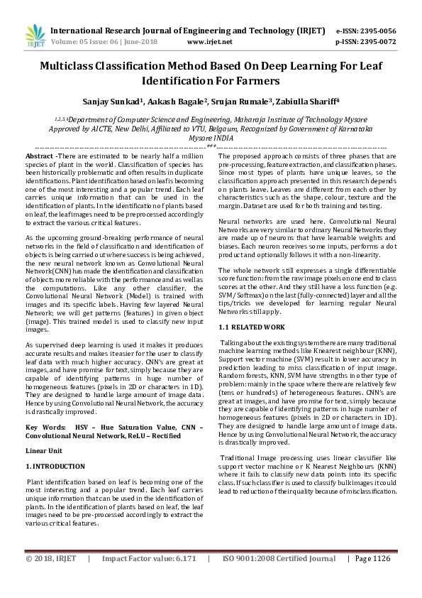(PDF) IRJET- Multiclass Classification Method Based On Deep Learning For Leaf Identification For ...