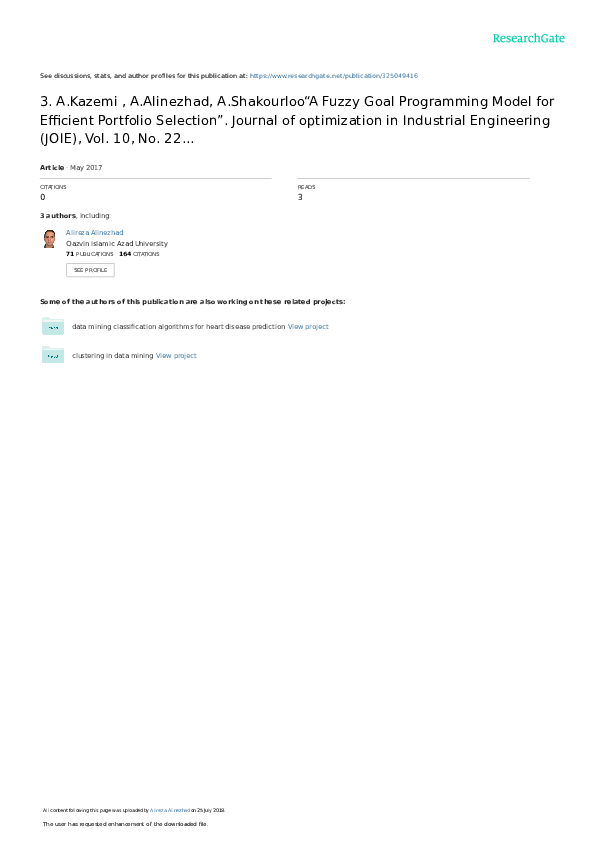 Pdf A Fuzzy Goal Programming Model For Efficient Portfolio Selection