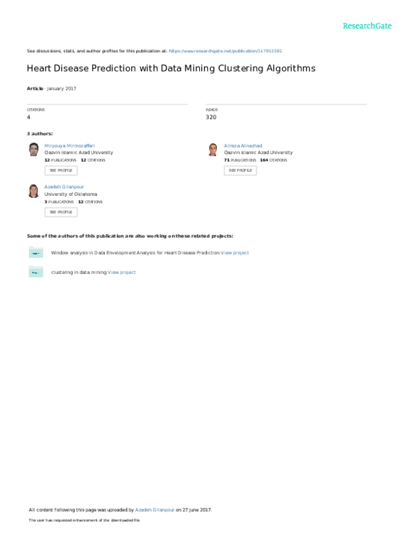 Heart Disease Prediction With Data Mining Clustering Algorithms