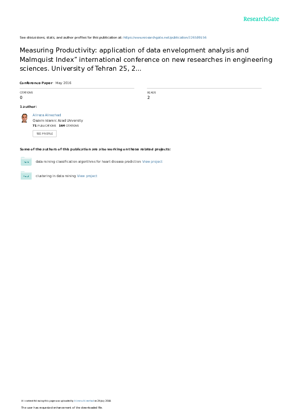 (PDF) Measuring Productivity: application of data envelopment analysis and Malmquist Index ...