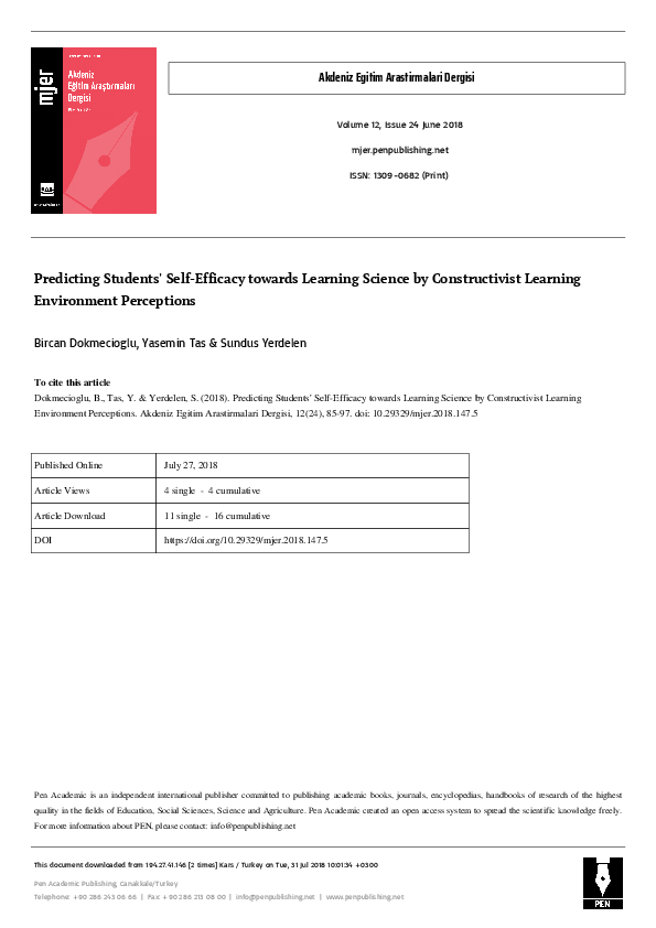 (PDF) Predicting Students' Self-Efficacy towards Learning Science by Constructivist Learning ...