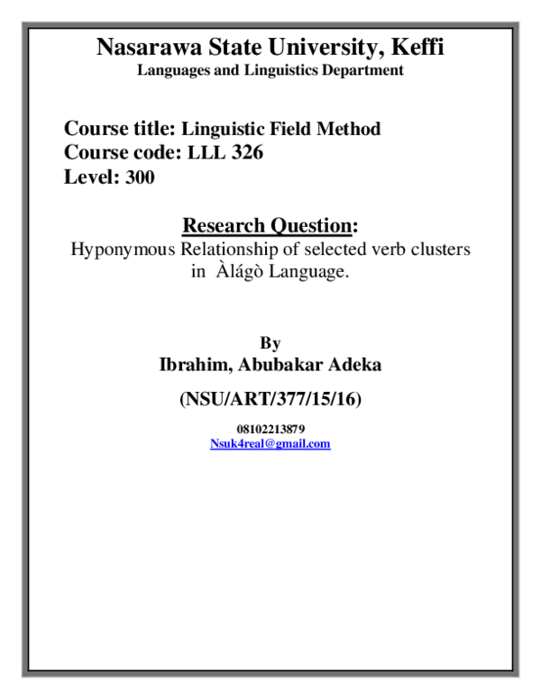 (PDF) Hyponymous Relationship of selected verb clusters in Àlágò Language