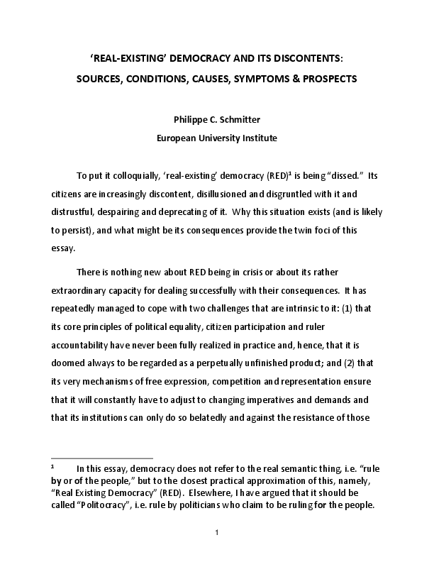(DOC) 'REAL-EXISTING' DEMOCRACY AND ITS DISCONTENTS: SOURCES ...