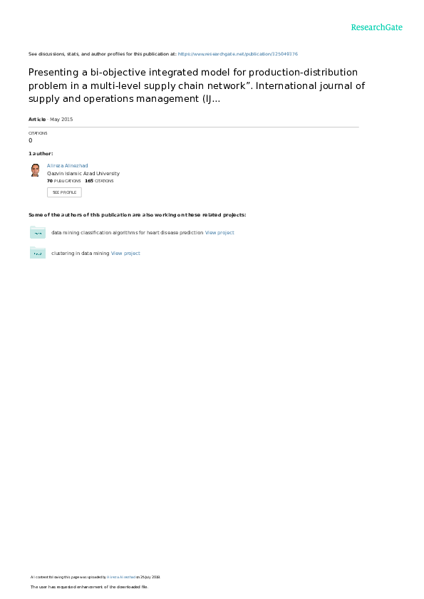 Pdf Presenting A Bi Objective Integrated Model For Production Distribution Problem In A Multi