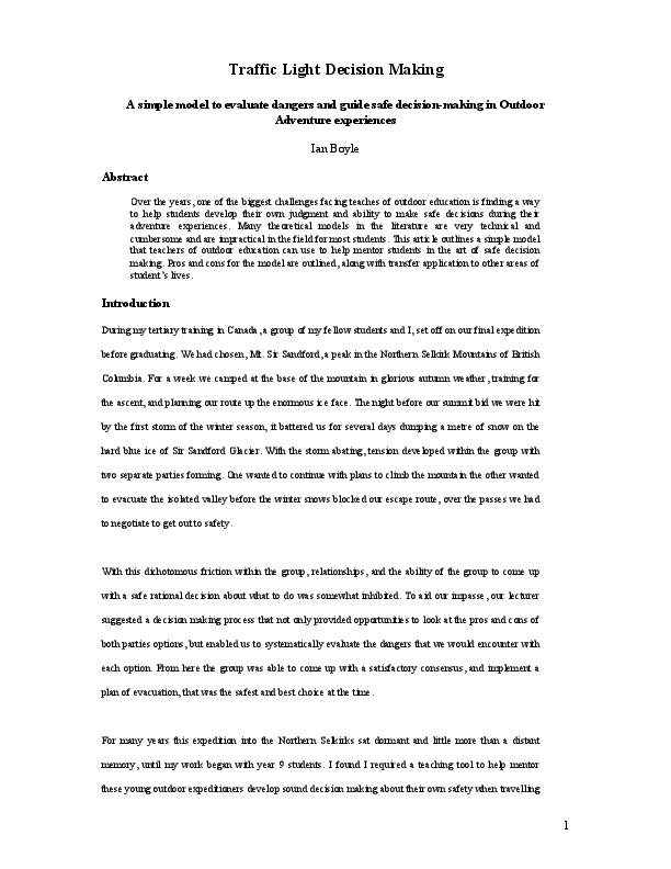 (PDF) Traffic Light Decision Making