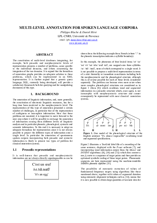 (PDF) Multi-level Annotation for Spoken Language Corpora