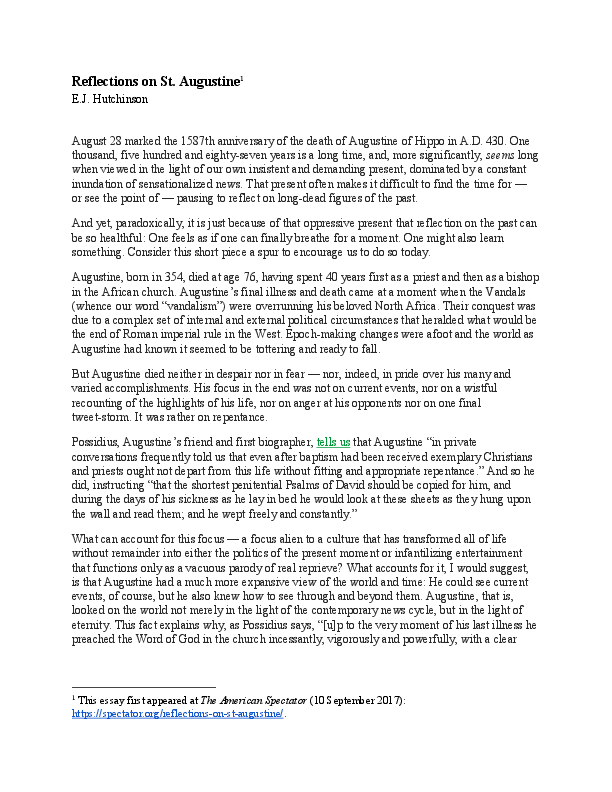 (PDF) Reflections on St. Augustine