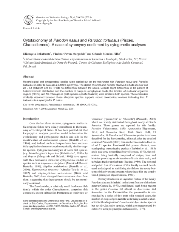 (PDF) Cytotaxonomy of Parodon nasus and Parodon tortuosus (Pisces ...