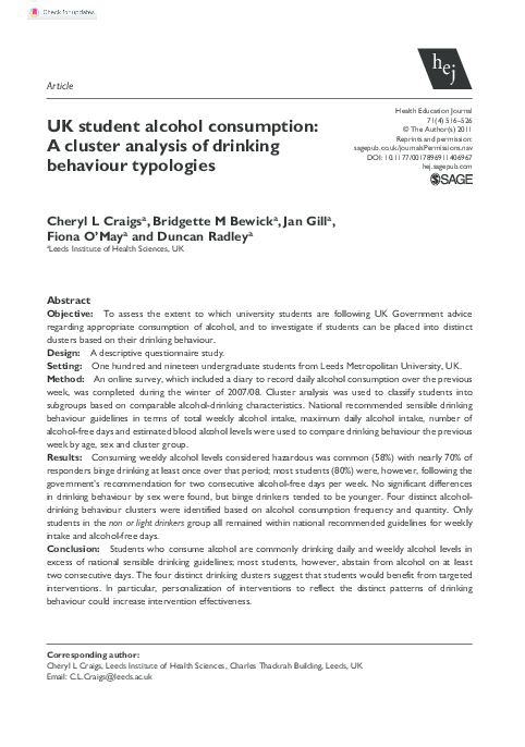 (PDF) UK student alcohol consumption: A cluster analysis of drinking ...