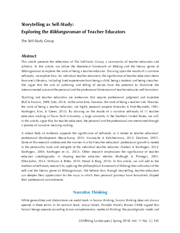 (PDF) Storytelling as Self-Study: Exploring the Bildungsroman of ...