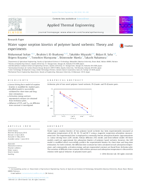 (PDF) Water vapor sorption kinetics of polymer based sorbents: Theory ...