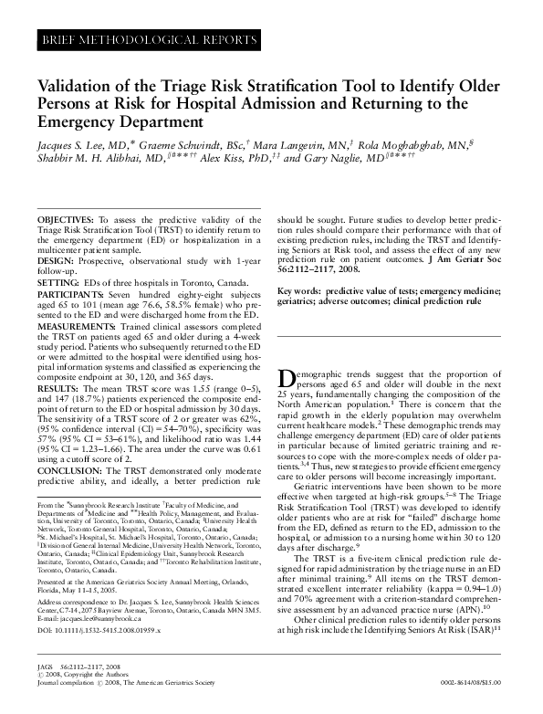 (PDF) Validation of the Triage Risk Stratification Tool to Identify ...