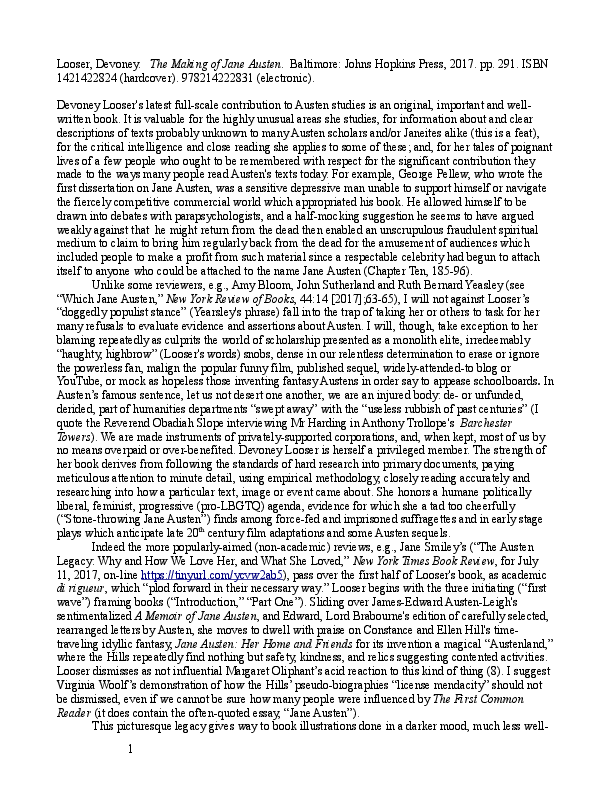 (DOC) A Review of Devoney Looser's The Making of Jane Austen