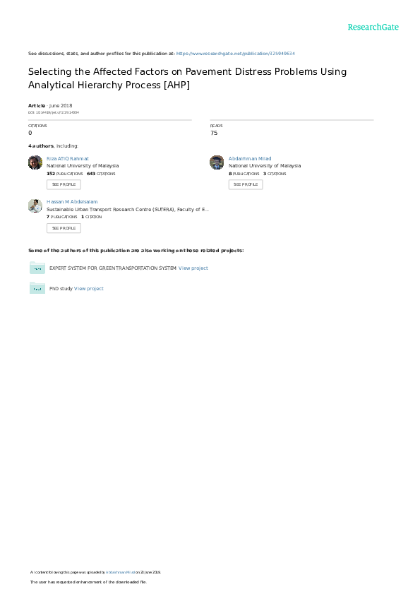 (PDF) Selecting the Affected Factors on Pavement Distress Problems Using Analytical Hierarchy ...