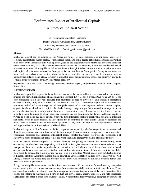 (PDF) Impact of Intellectual Capital on Financial Performance of Organizations : A Case Study ...