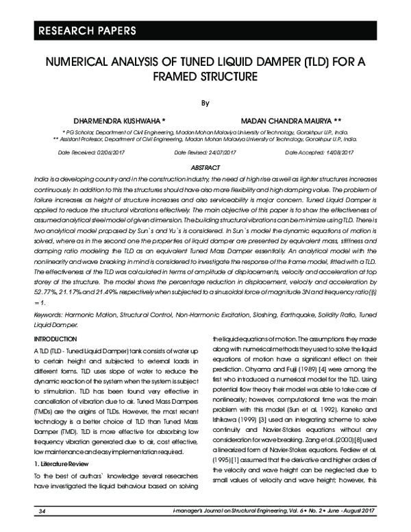 (PDF) NUMERICAL ANALYSIS OF TUNED LIQUID DAMPER (TLD) FOR A FRAMED STRUCTURE