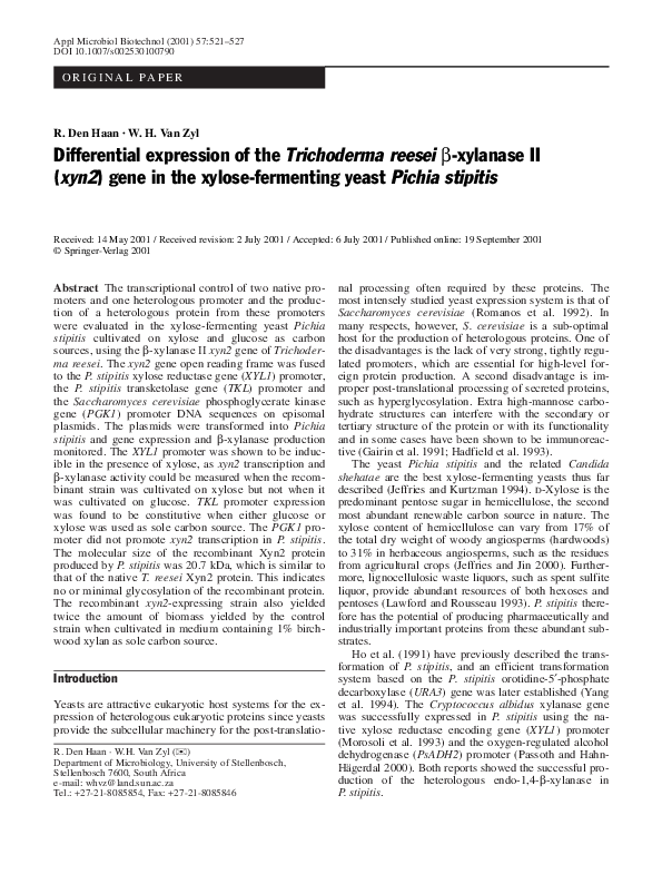 (PDF) Differential expression of the Trichoderma reesei β-xylanase II ( xyn2 ) gene in the ...