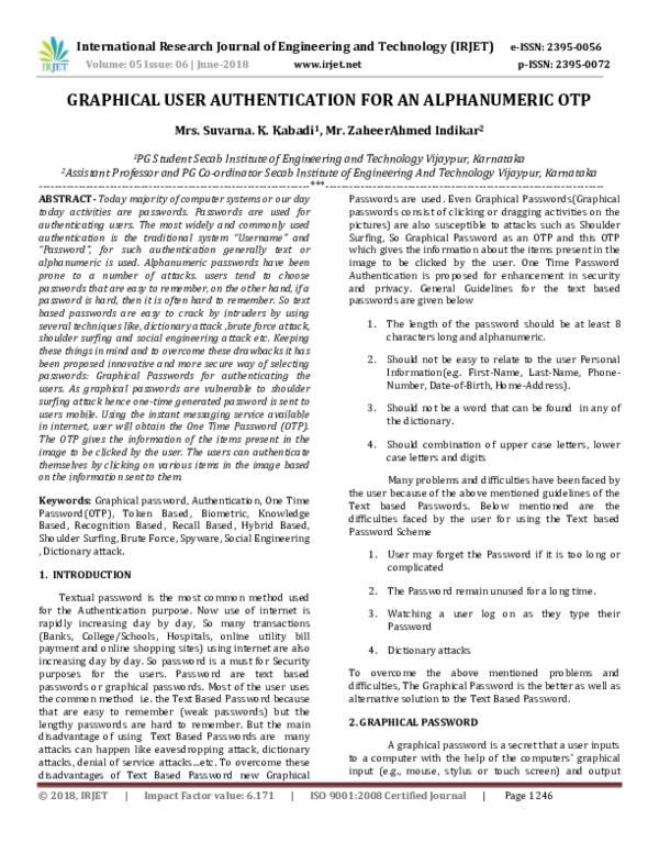 Pdf Irjet Graphical User Authentication For An Alphanumeric Otp Irjet Journal