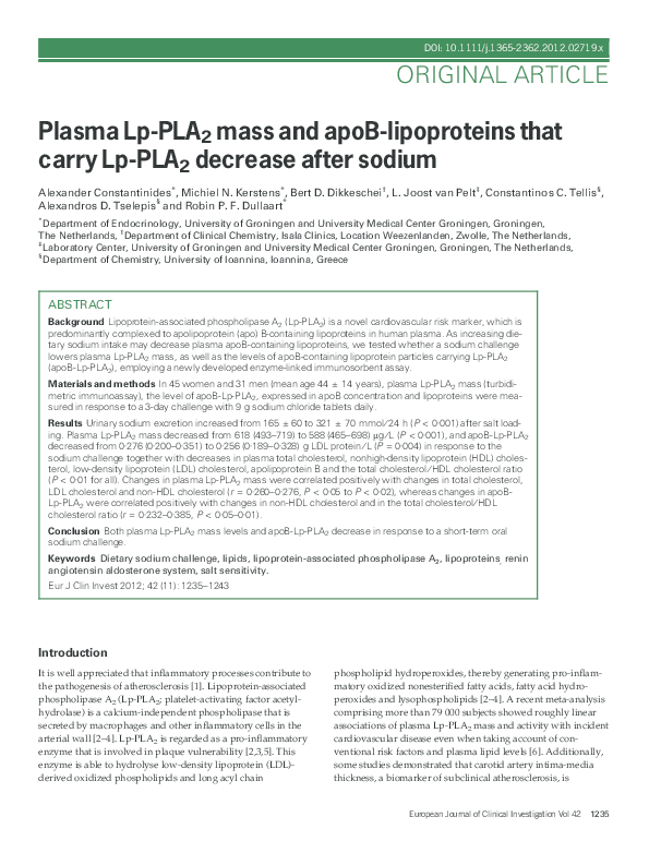 (PDF) Plasma Lp-PLA2 mass and apoB-lipoproteins that carry Lp-PLA2 decrease after sodium