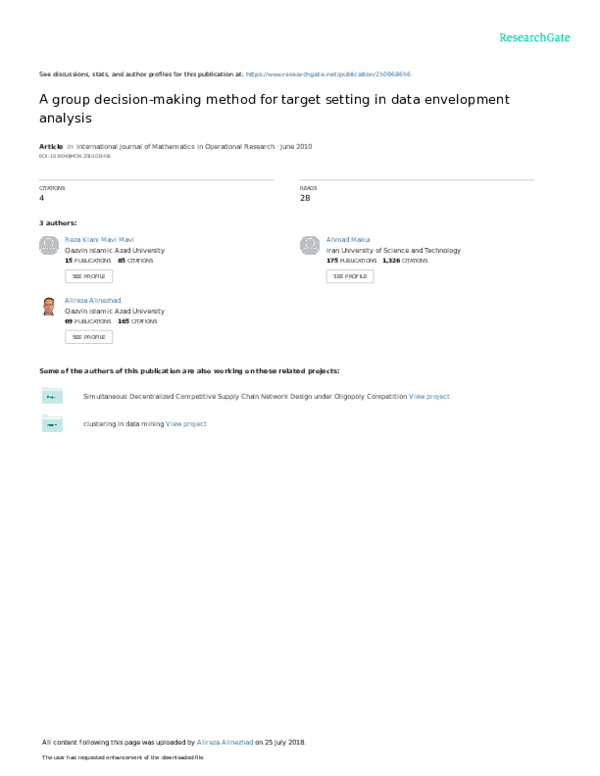 (PDF) A group decision-making method for target setting in data envelopment analysis